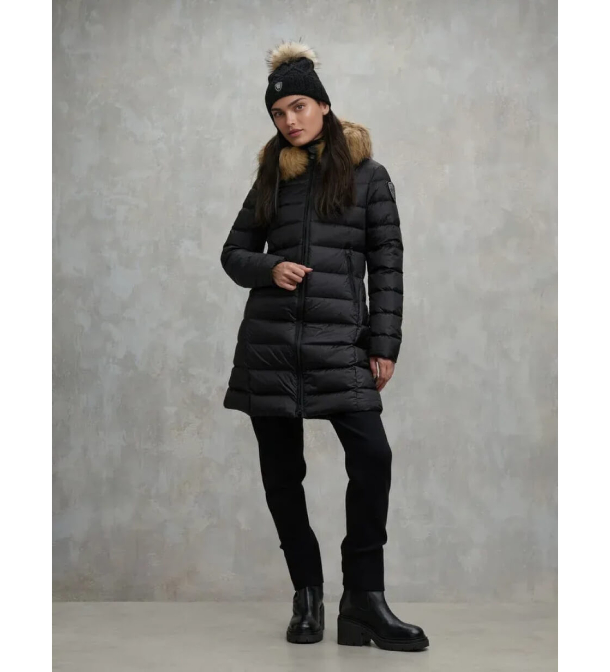 Blauer Plumífero largo con piel Kristin negro - Tienda Esdemarca ...