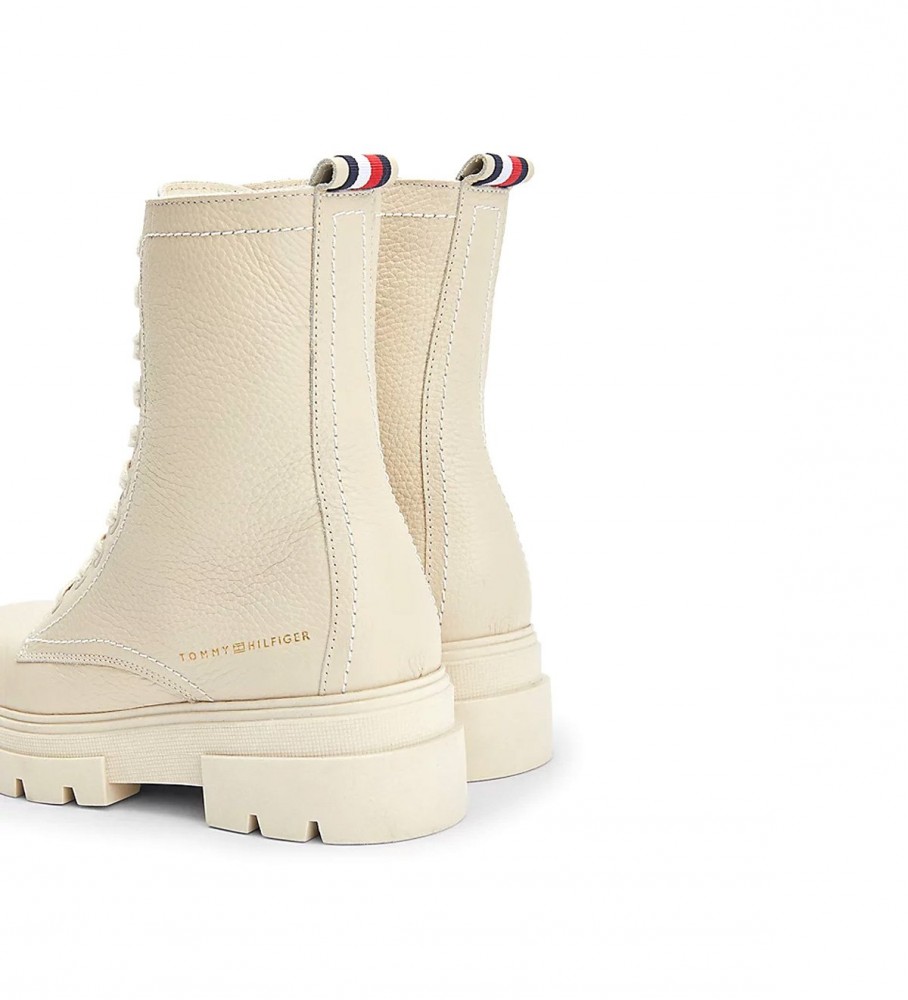 Tommy Hilfiger Botines De Piel Con Cordones Blanco Roto - Tienda ...