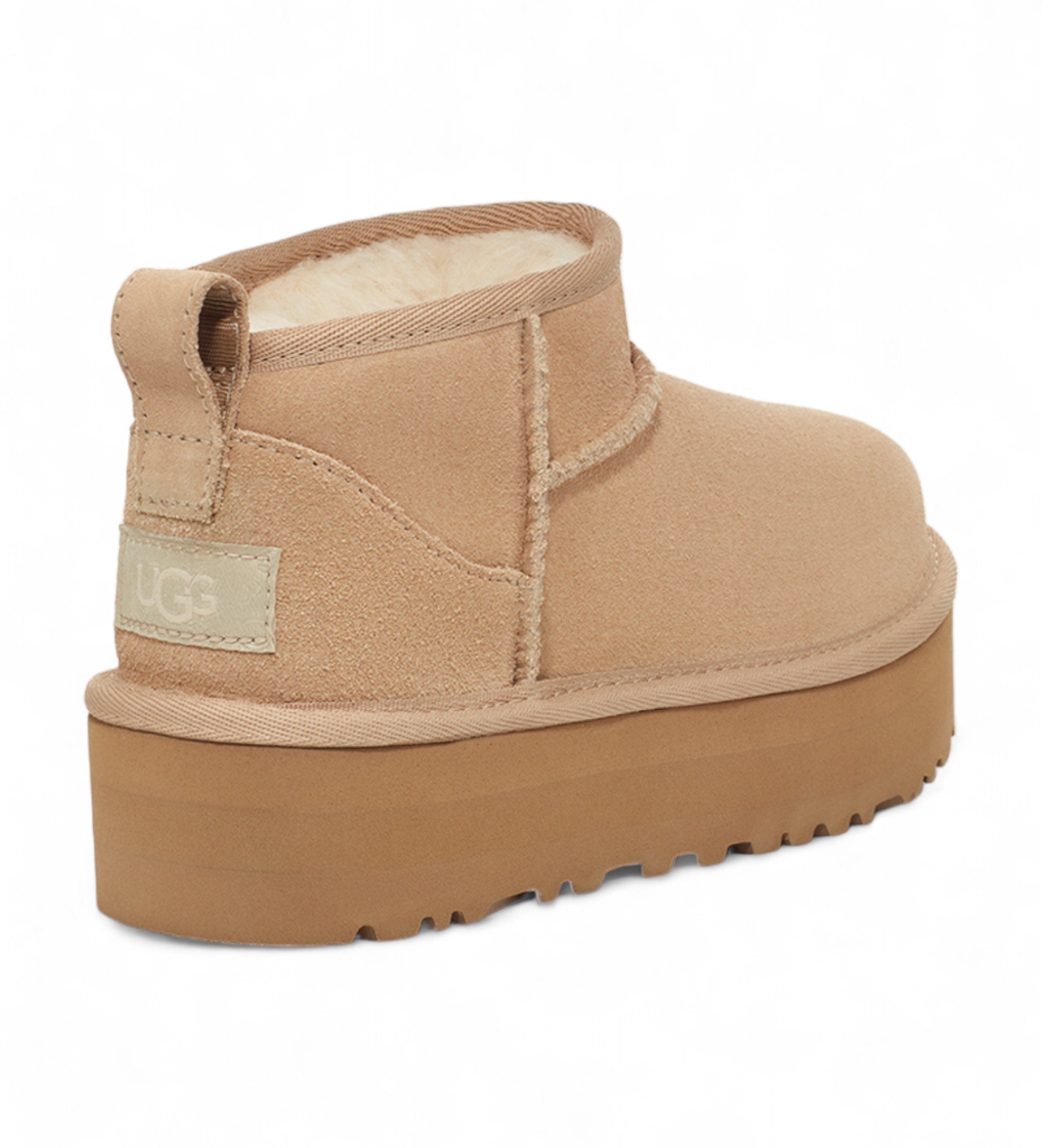 UGG Stivaletti classici in pelle beige con plateau ultra mini ...