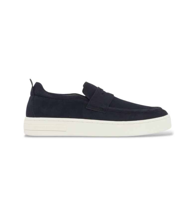 A|X Armani Exchange Suède instappers met marineblauwe epaulet ...