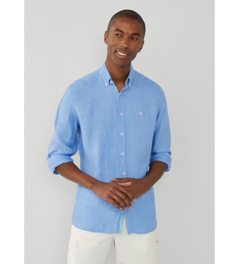 Hackett London Linen Herringbone Shirt blue - Esdemarca Store fashion ...